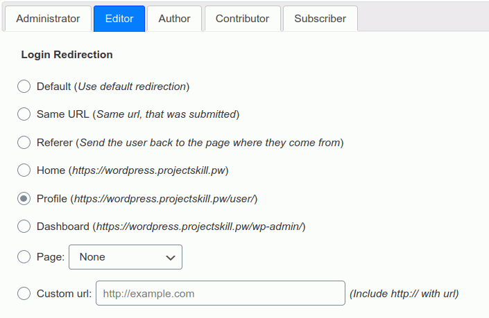 Redirection Settings - User Meta Pro Redirection Settings - User Meta Pro